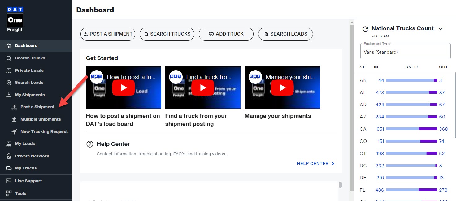 Create a shipment and tracking request | Welcome to DAT One Help Center