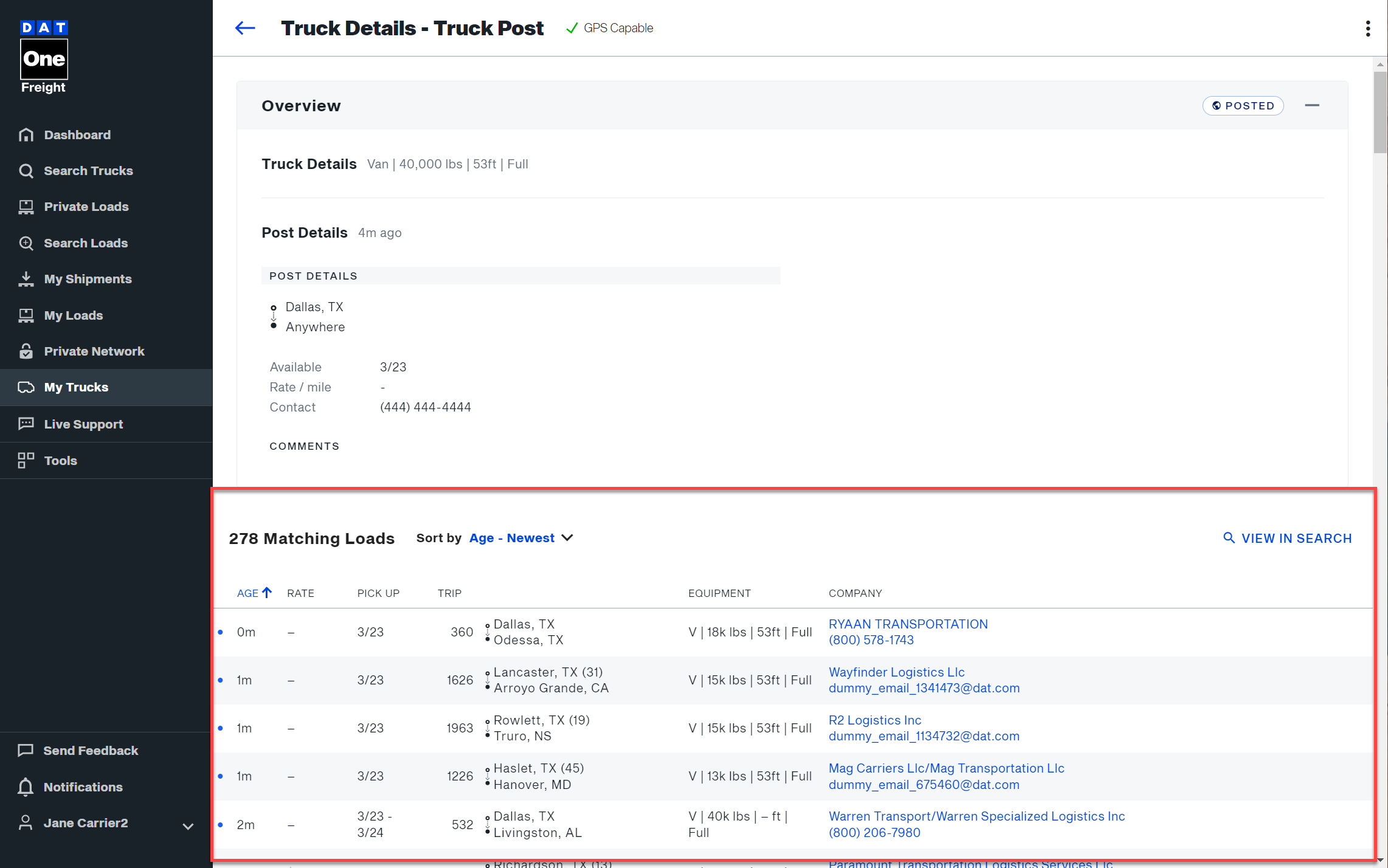See matching loads to your truck posting | Welcome to DAT One Help Center