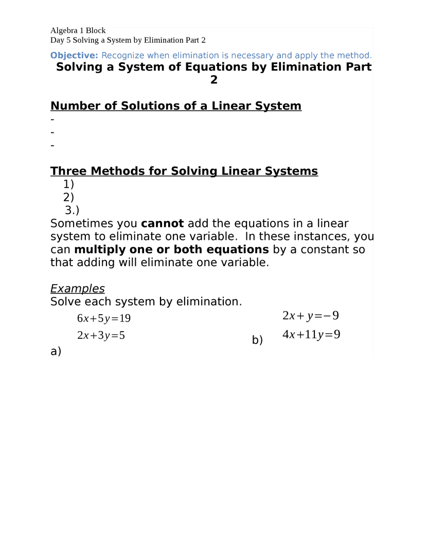 Solving by Elimination Part 2 - Math Teachers | Library | Formative