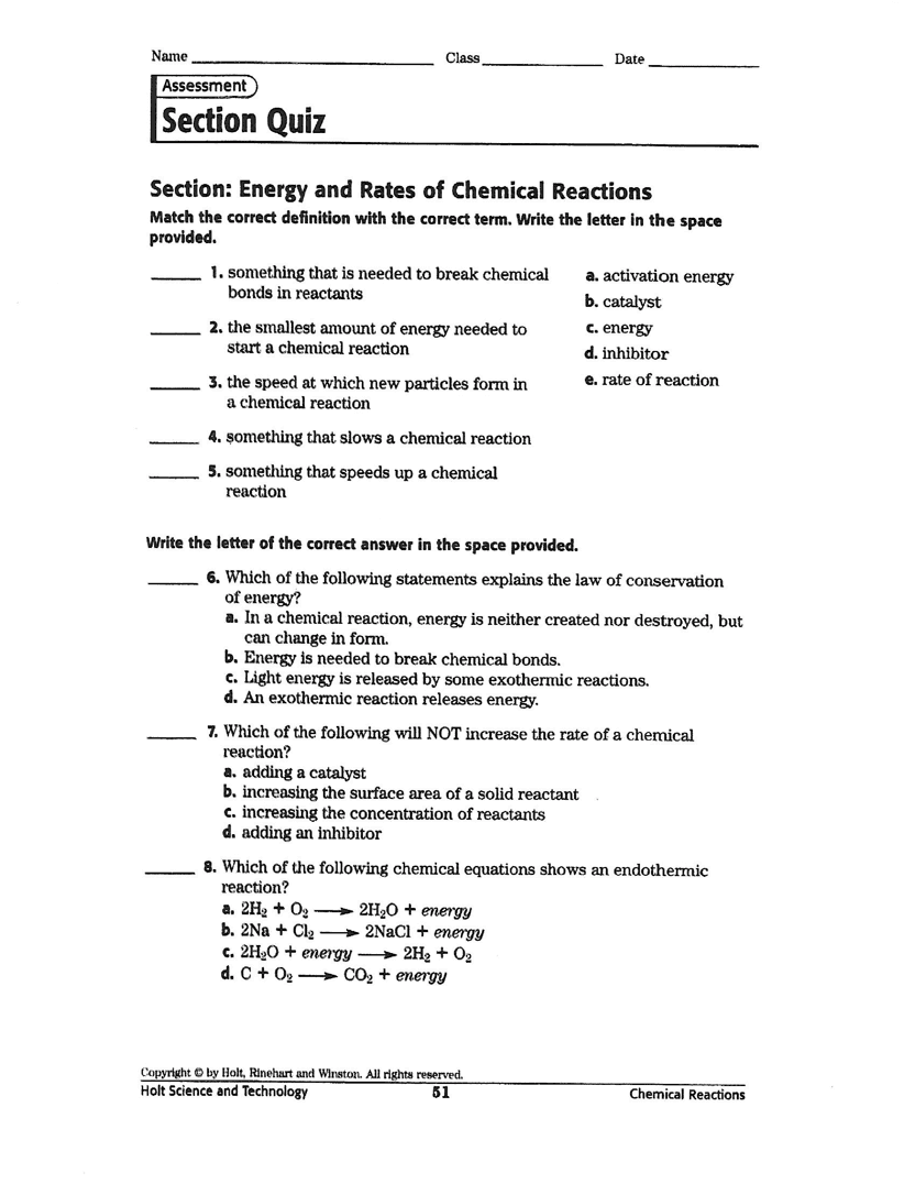 Energy & Rates of Chemical Reactions Quiz - Craig Fisher | Library ...