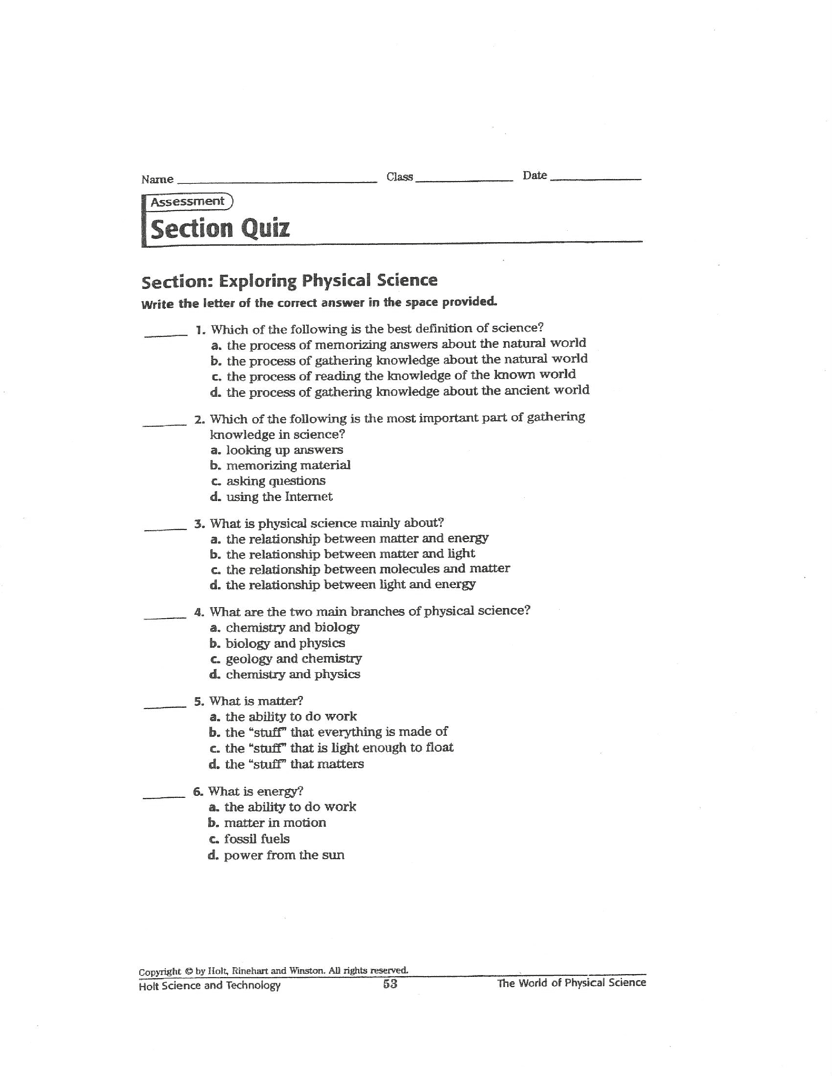 Exploring Physical Science Quiz - Craig Fisher | Library | Formative