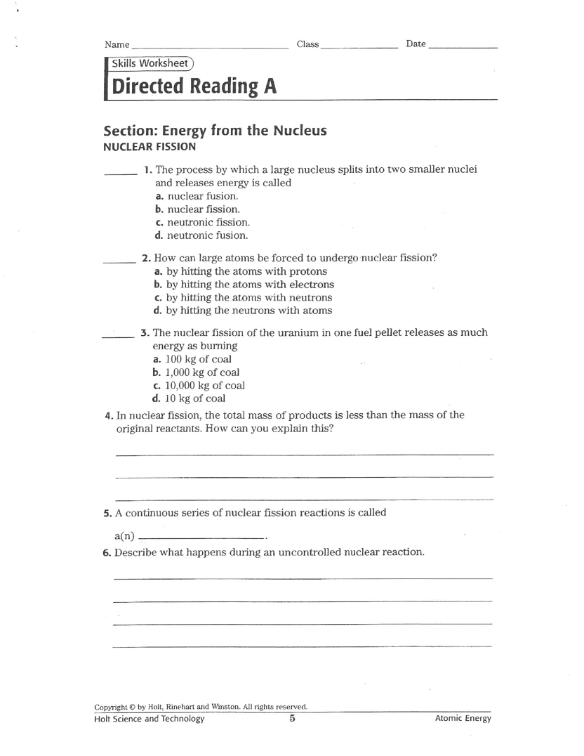 Energy From the Nucleus Worksheet - Craig Fisher | Library | Formative