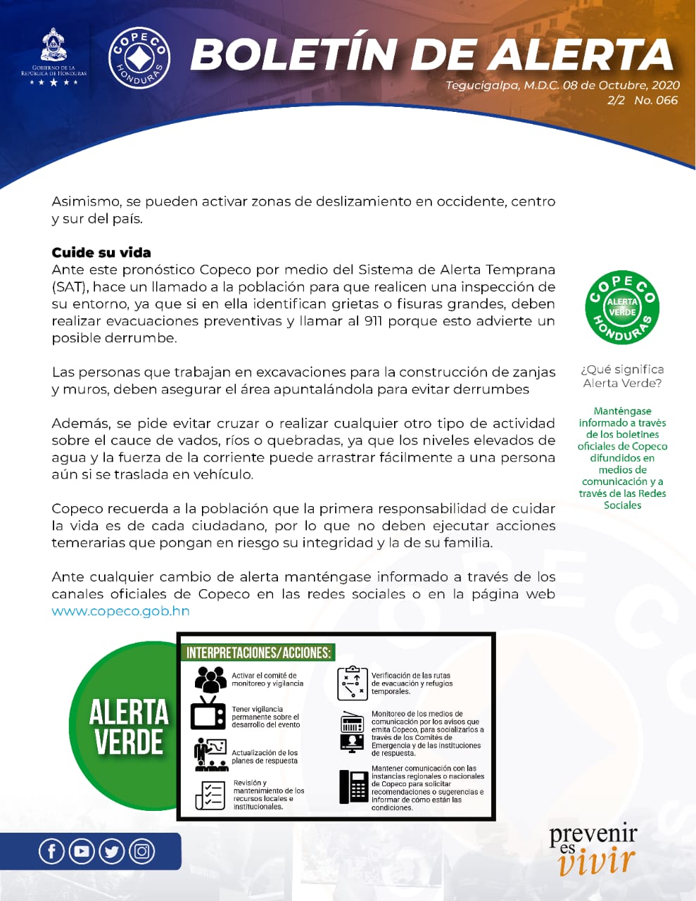 Decretan alerta verde por 48 horas en 15 departamentos de Honduras