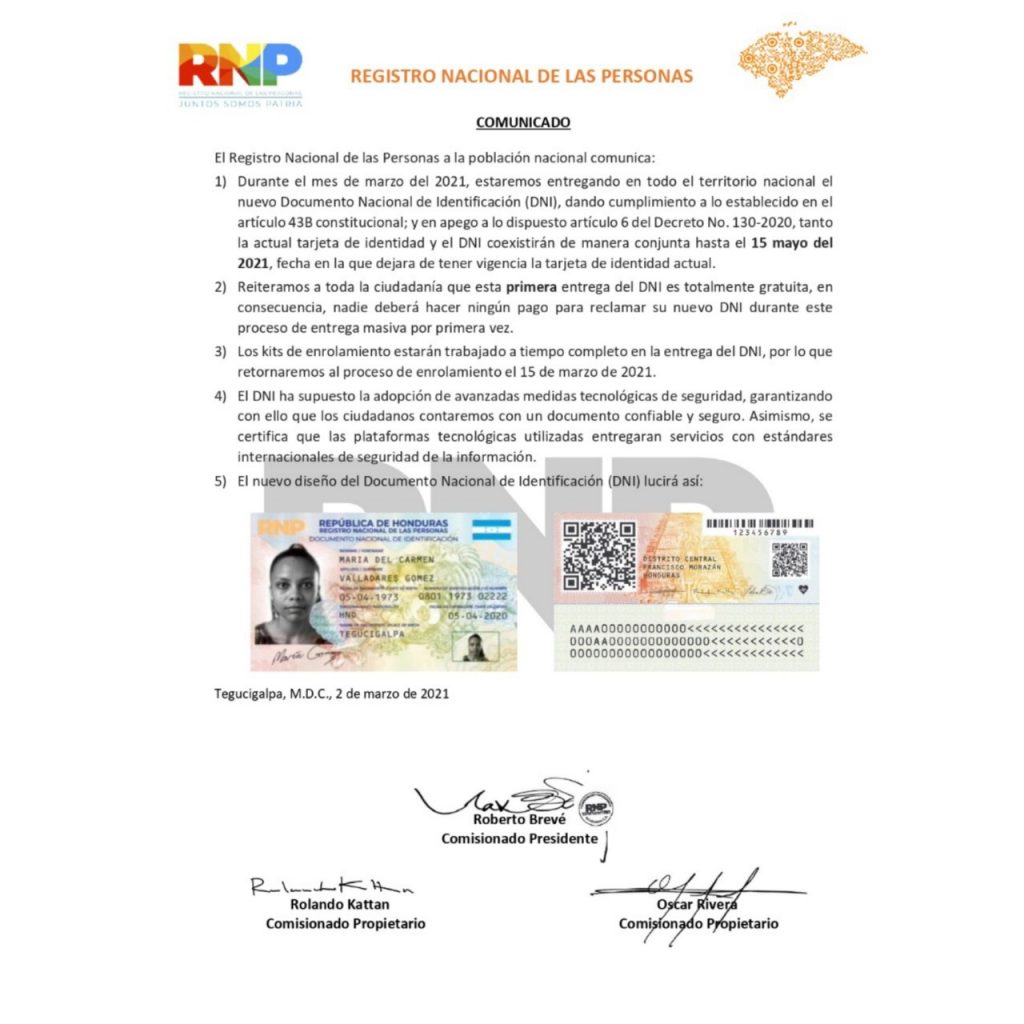 Tarjeta de identidad actual ya tiene fecha de vencimiento en Honduras