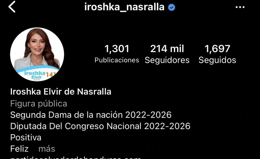 Iroshka Elvir de Nasralla se presenta como la 'segunda dama' de Honduras
