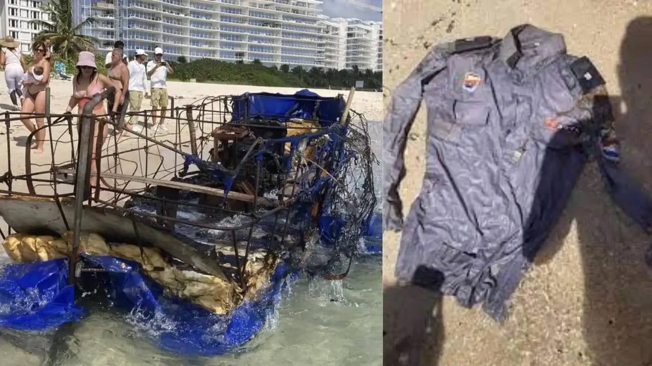 Llega a una playa de Miami balsa calcinada con un uniforme de policía ...