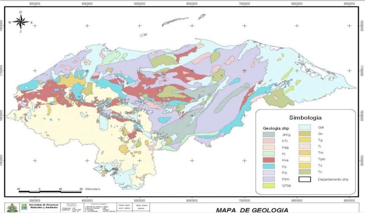 Mapa biológico de Honduras, geología del suelo en el territorio a nivel ...