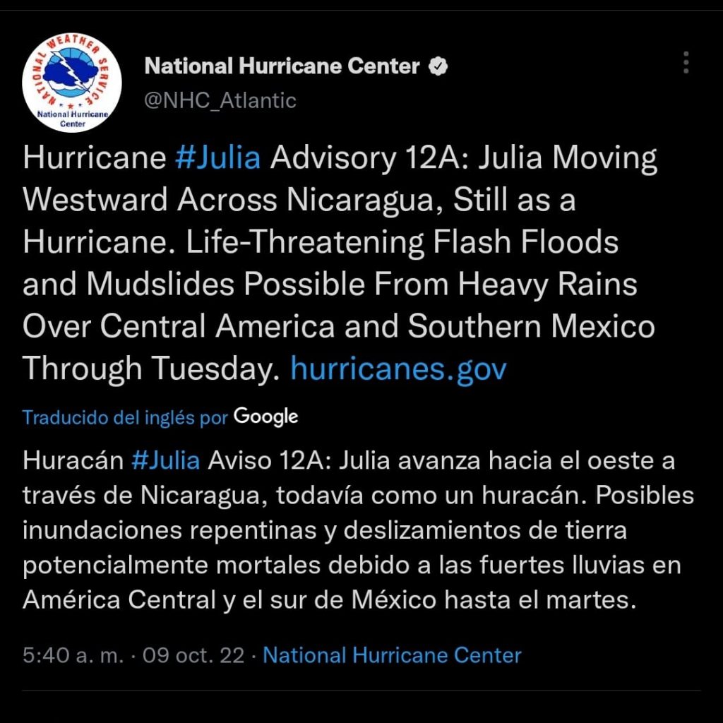 ¡EN VIVO! Siga la trayectoria del huracán Julia en tiempo real