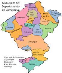 Los municipios de Comayagua, mapa y ubicación de la división municipal del departamento colonial