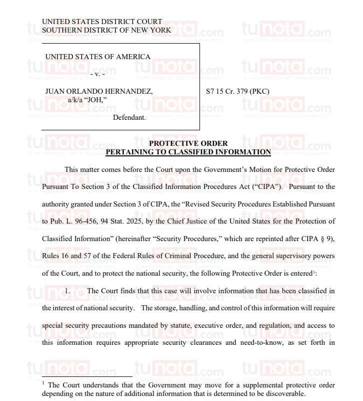 Caso JOH: juez Kevin Castel emite orden de protección de información