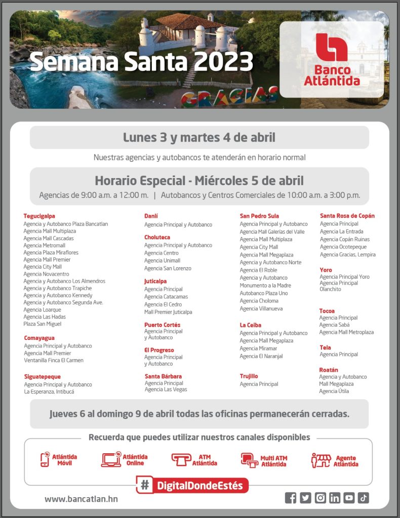 ¿Qué día cierran los bancos en Semana Santa en Honduras y cuáles serán los horarios de atención?