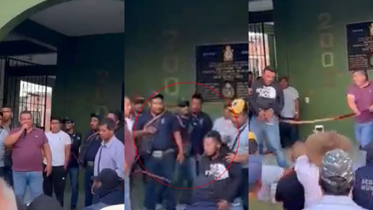 VIDEO: Extorsionador es golpeado y latigueado por autoridades municipales