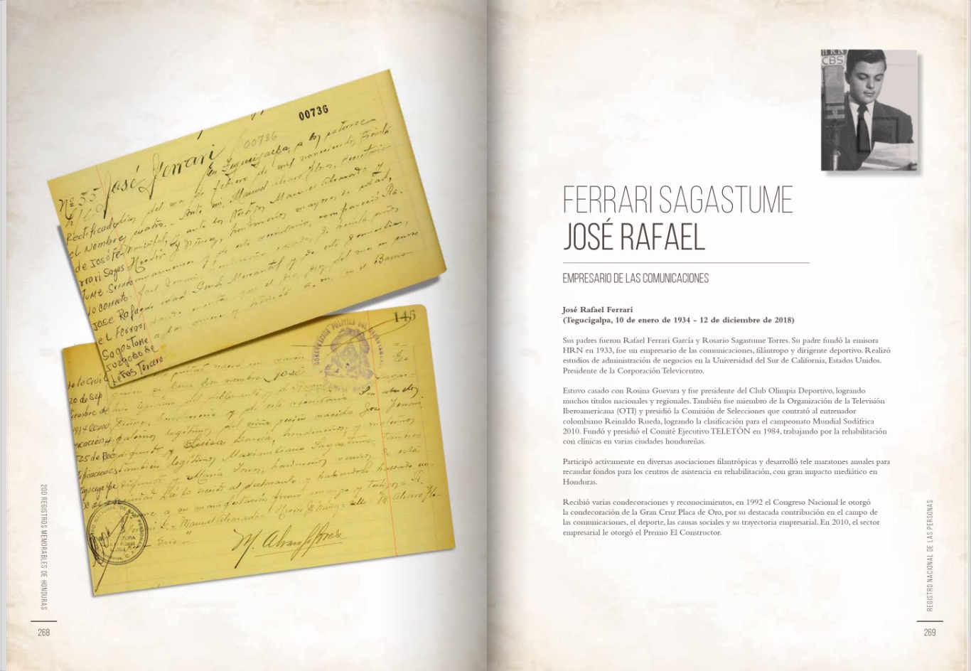 Rosario Sagastume y Rafael Ferrari, incluidos en los '200 Registros ...