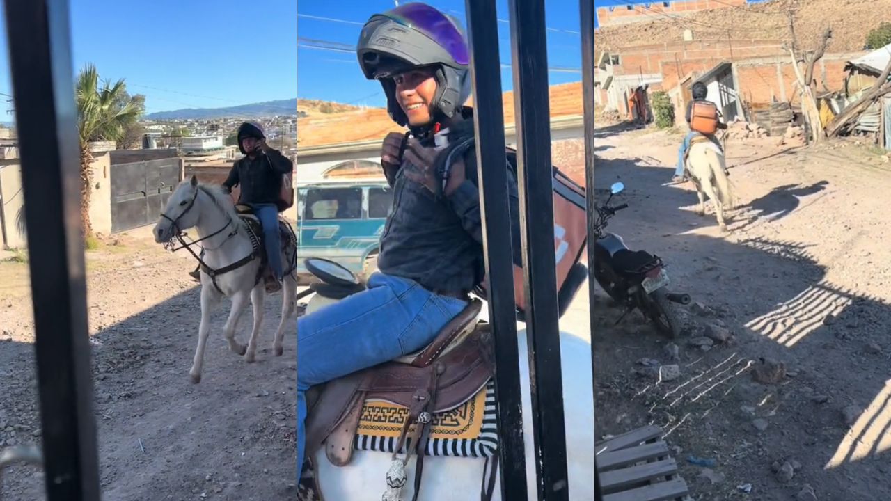 ¿Cuál moto? Repartidor entrega pedido montado en un caballo