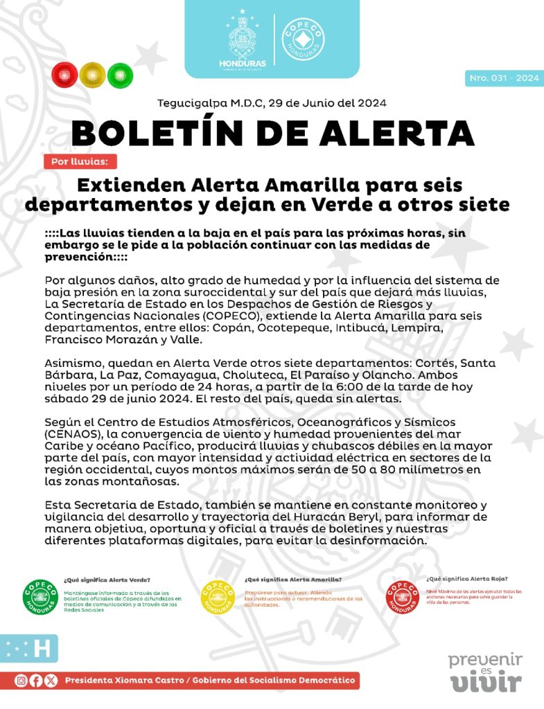 Copeco mantiene alertas en 13 departamentos de Honduras