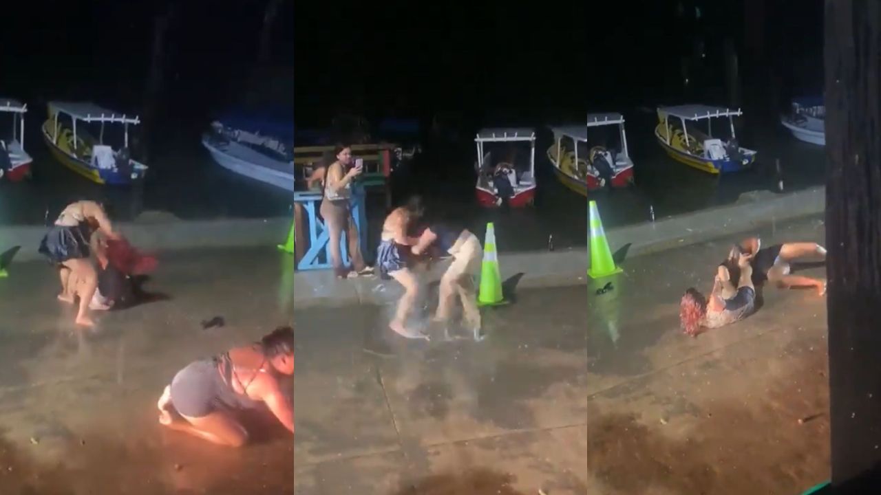 Cuatro mujeres se enfrentan a golpes bajo la lluvia en Roatán Cuatro mujeres se enfrentan a golpes bajo la lluvia en Roatán