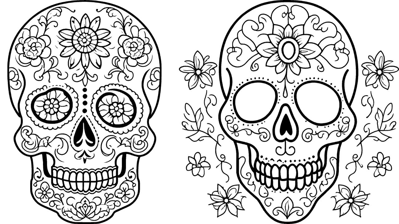 Dibujos de calaveras del Día de Muertos para imprimir y colorear