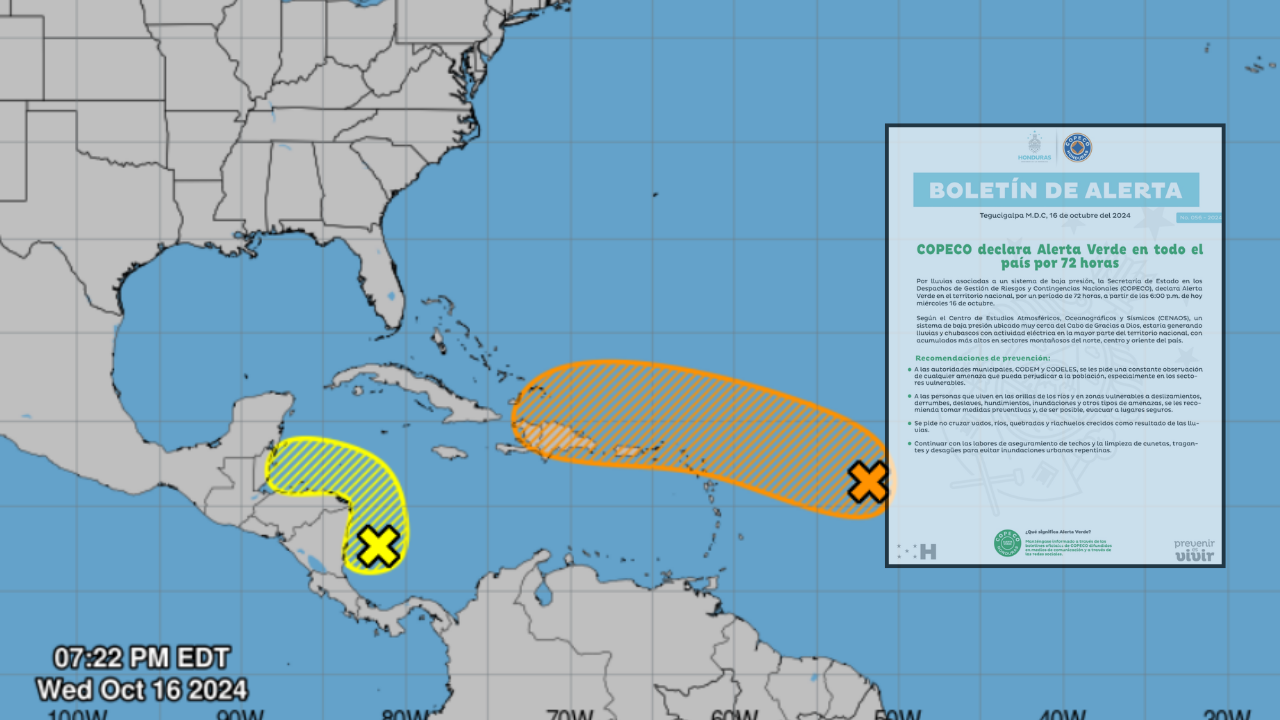 Declaran alerta verde por 72 horas en toda Honduras por lluvias