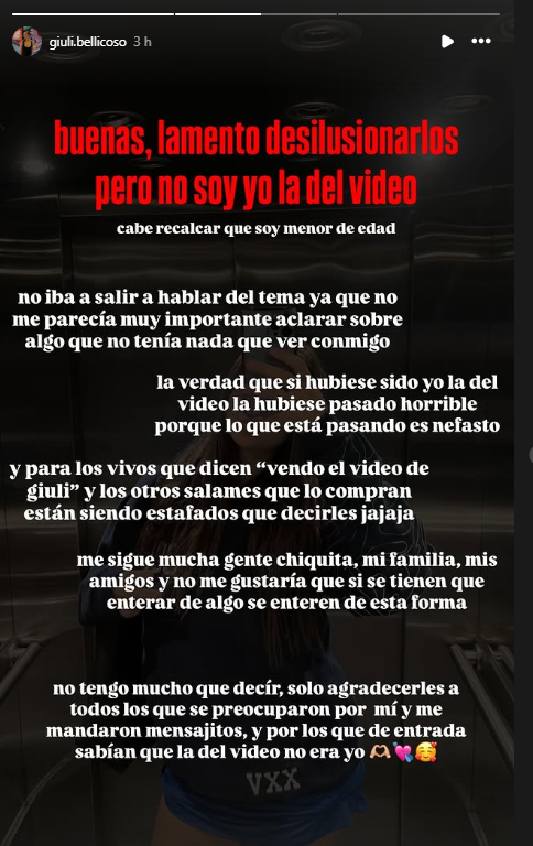 Giuli Bellicoso aclara que no es ella la del video íntimo filtrado