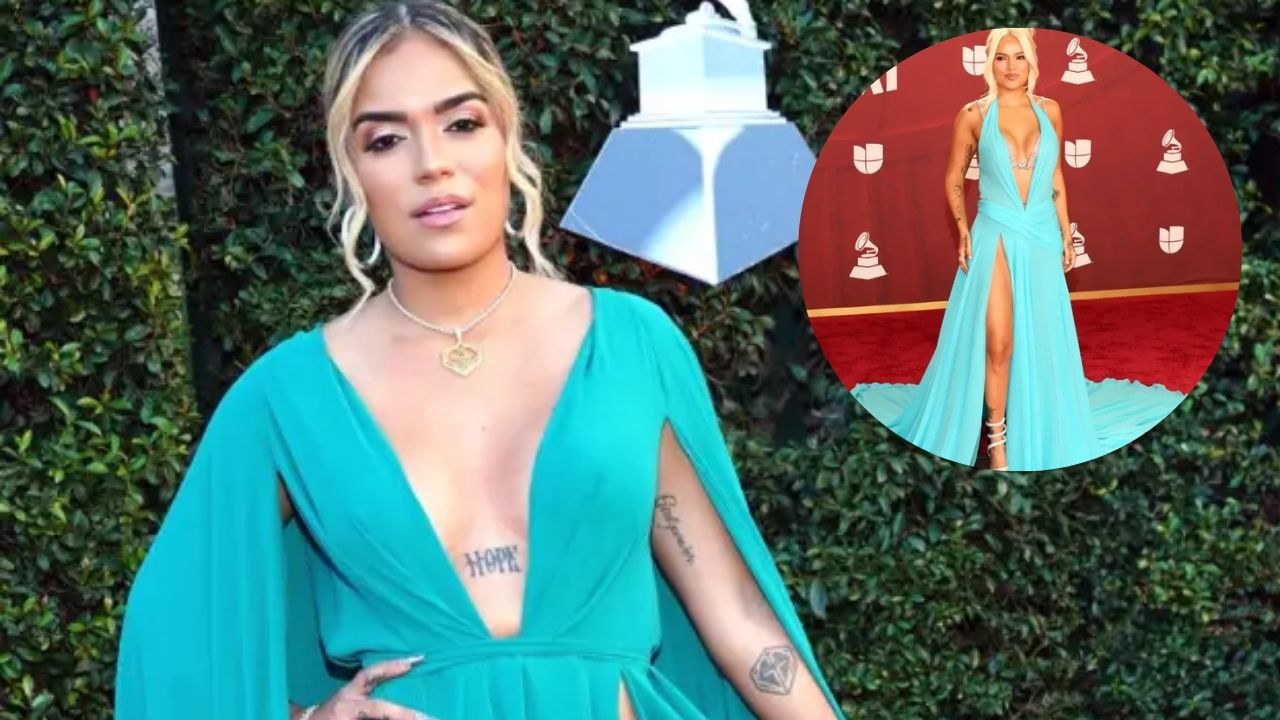 Karol G deslumbra con un look drapeado en los Latin Grammy 2024 y revive su estilo del 2018