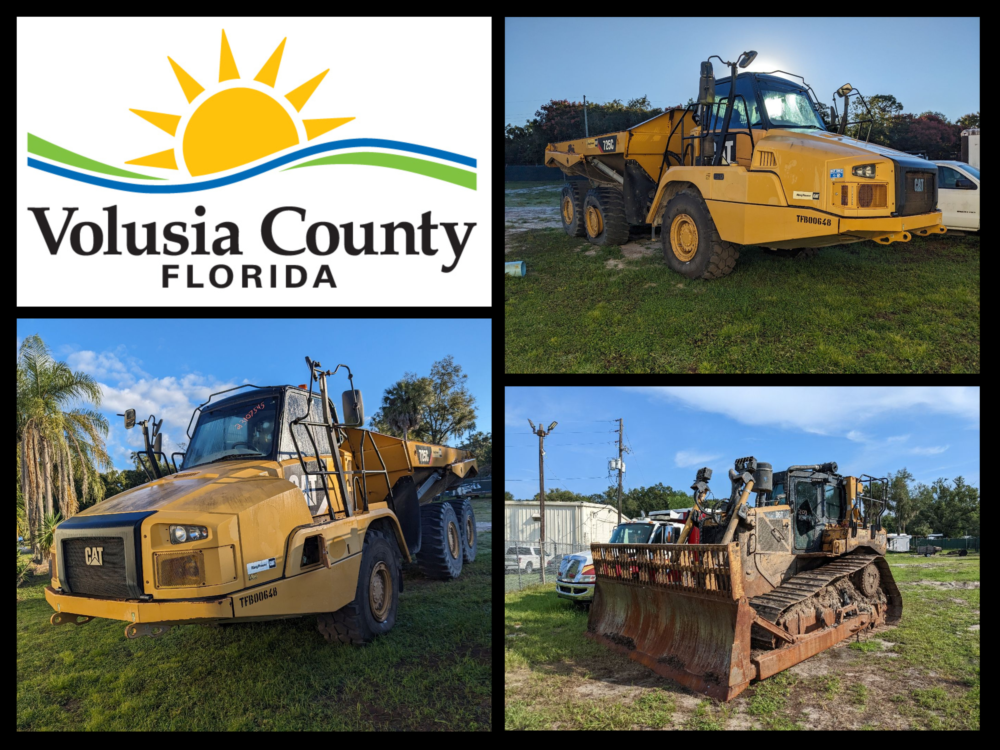 VOLUSIA COUNTY: 2015 CAT 725C ARTICULATED END DUMP & CAT D6T BULLDOZER ...