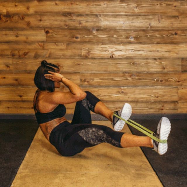 Banded Bicycle Crunch - Exercise How-to - Workout Trainer by Skimble