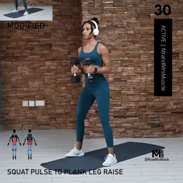 Squat Pulse to Plank Leg Raise - Exercise How-to - Skimble