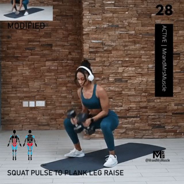 Squat Pulse to Plank Leg Raise - Exercise How-to - Skimble