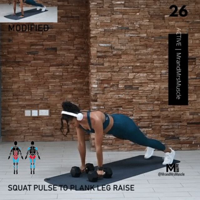 Squat Pulse to Plank Leg Raise - Exercise How-to - Skimble