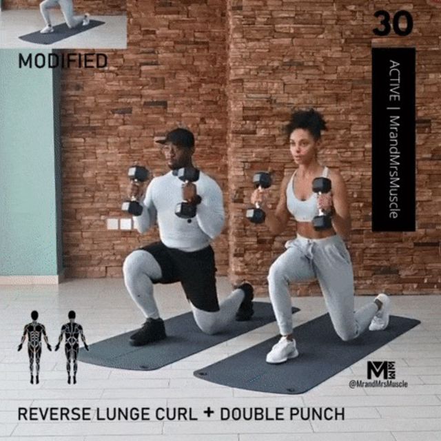 Reverse Lunge Curl And Double Punch - Exercise How-to - Workout Trainer ...