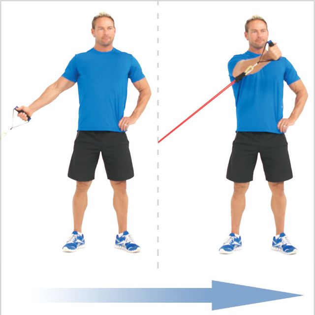 Standing Chest Fly (Low) With Tube Bands - Exercise How-to - Workout ...