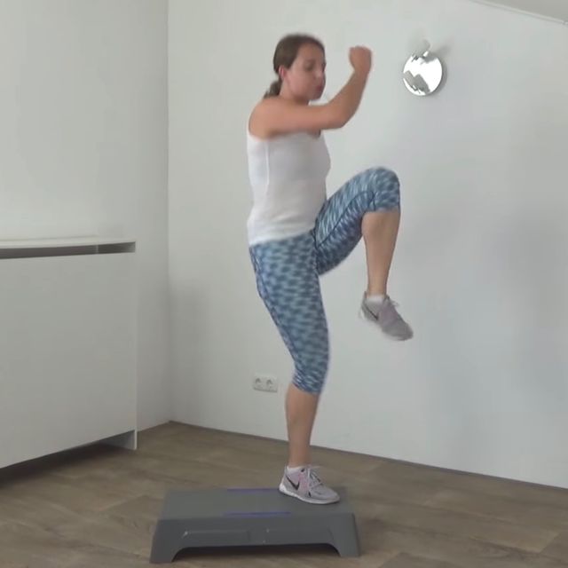 Step Up High Knees to Toe Touch - Exercise How-to - Workout Trainer by ...