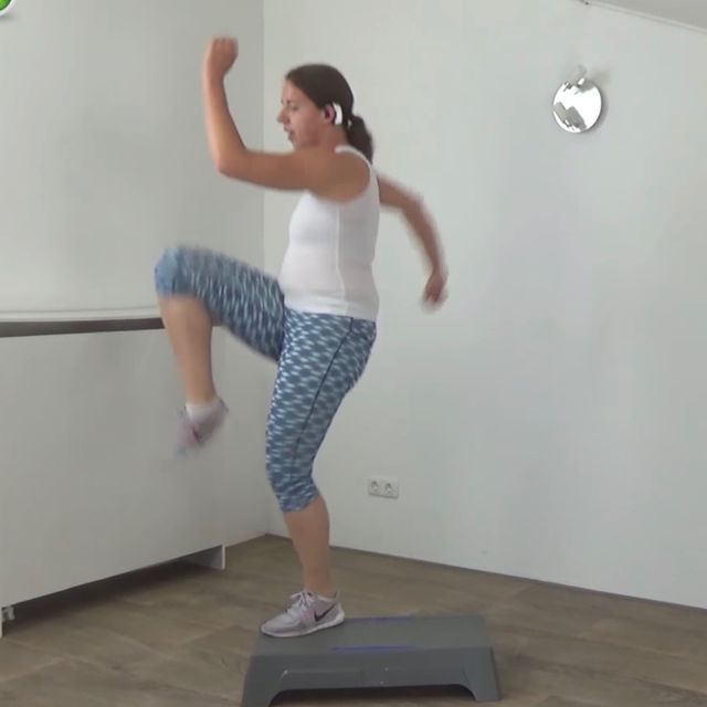 Step Up High Knees to Toe Touch - Exercise How-to - Workout Trainer by ...