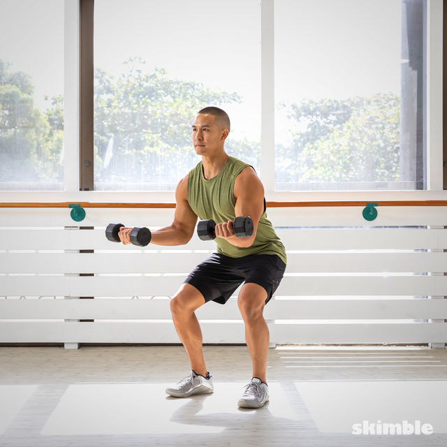Dumbbell Squat Curls - Exercise How-to - Workout Trainer by Skimble
