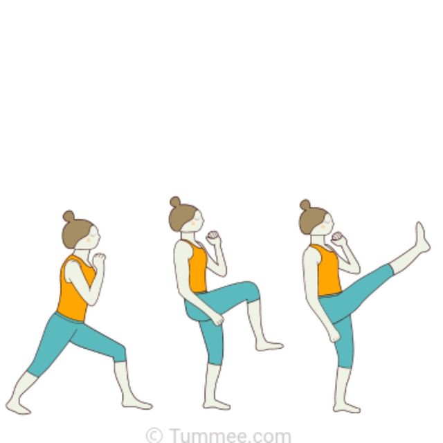 Warrior 1 Leg Kicks Flow right by 𝔻𝕖𝕤𝕖𝕣𝕥 𝔽𝕠𝕩🦊 🌟 - Exercise How-to - Skimble