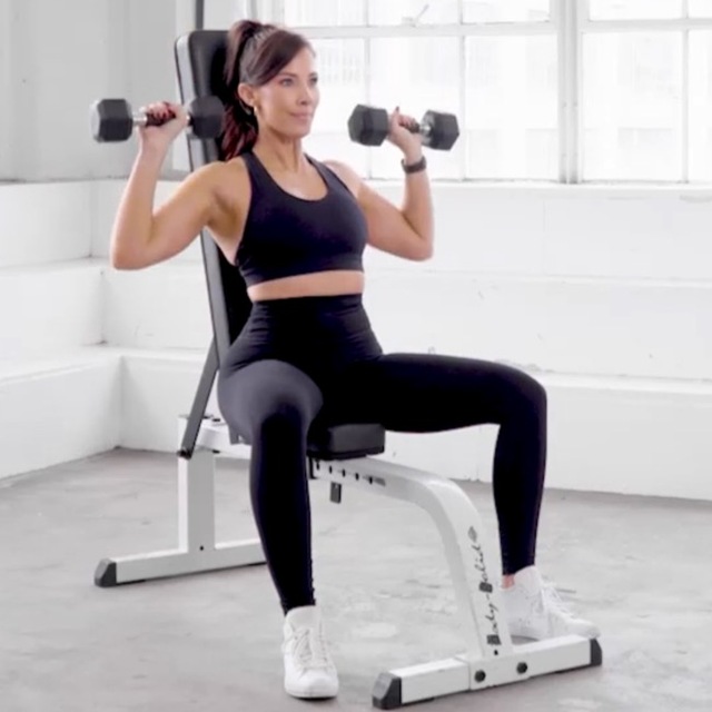 Seated DB Shoulder Press por Fifi J. - Ejercicio Cómo hacerlo - Skimble