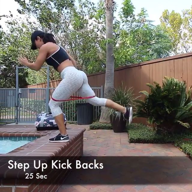 Step Up Kick Backs With Band - Exercise How-to - Workout Trainer by Skimble