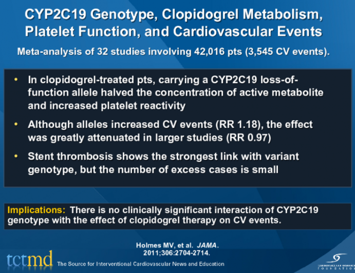CYP2C19 Genotype, Clopidogrel Metabolism, Platelet Function, and ...