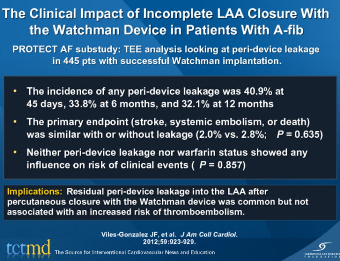The Clinical Impact of Incomplete LAA Closure With the Watchman Device ...