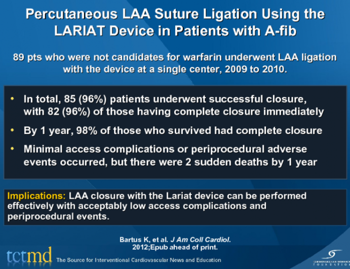 Percutaneous LAA Suture Ligation Using the LARIAT Device in Patients ...