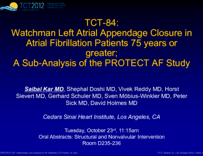 TCT-84. Watchman Left Atrial Appendage Closure in Atrial Fibrillation ...