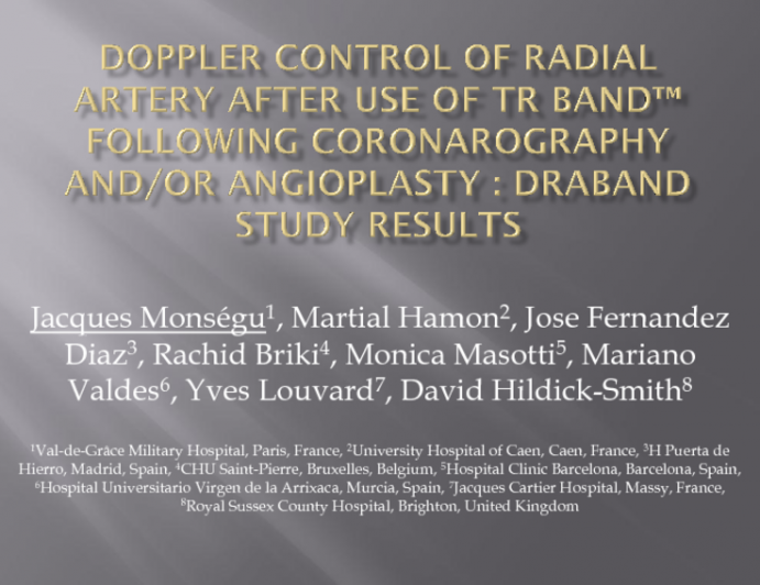 Doppler Control Of Radial Artery After Use of TR Band Following ...