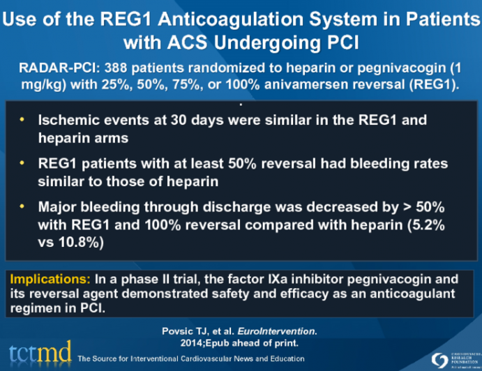 Use of the REG1 Anticoagulation System in Patients with ACS Undergoing ...