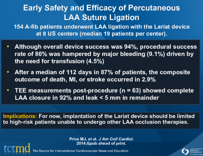 Early Safety and Efficacy of Percutaneous LAA Suture Ligation | tctmd.com