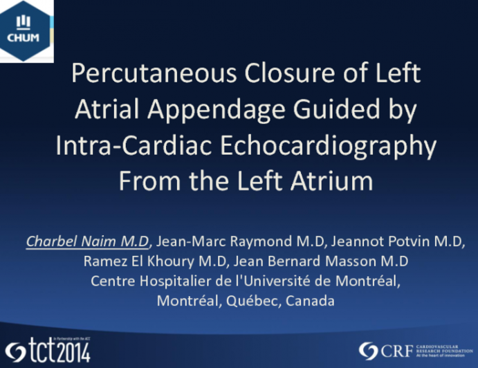 Percutaneous Closure of Left Atrial Appendage Guided by Intra-cardiac ...