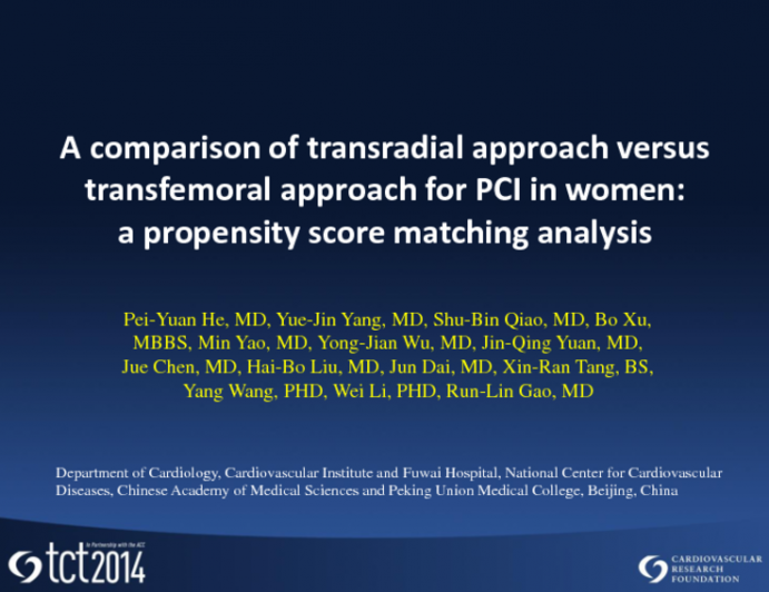 TCT 818: A Comparison of Transradial Approach vs Transfemoral Approach ...