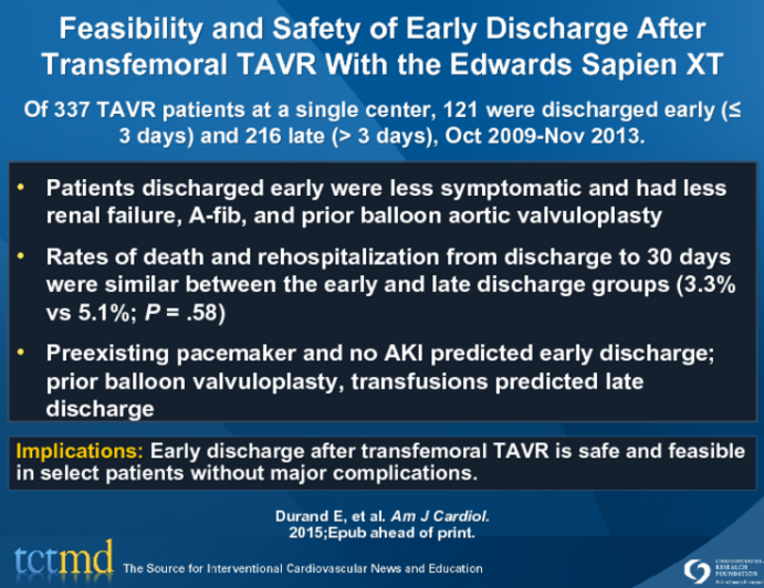Feasibility and Safety of Early Discharge After Transfemoral TAVR With ...
