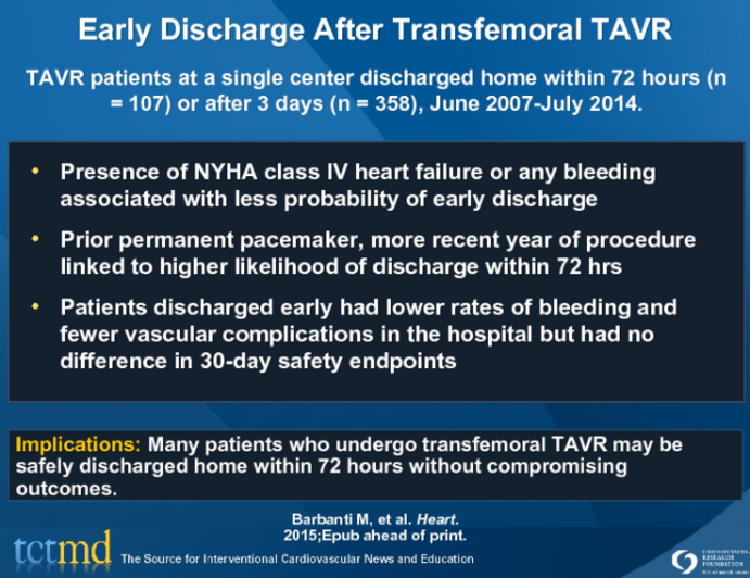Early Discharge After Transfemoral TAVR | tctmd.com