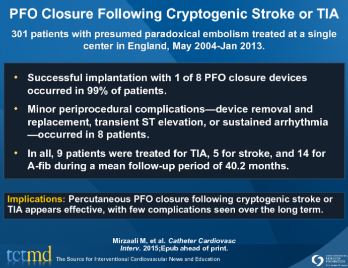Pfo Closure Following Cryptogenic Stroke Or Tia Tctmd
