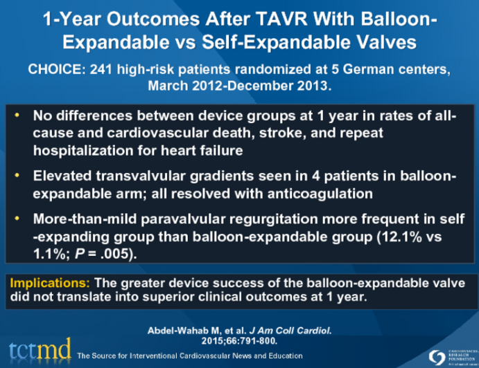 1-Year Outcomes After TAVR With Balloon-Expandable vs Self-Expandable ...
